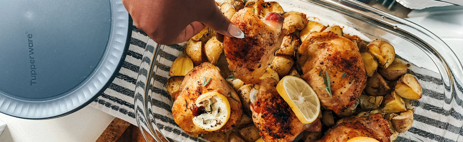 Lemon, Garlic & Rosemary Baked Chicken Thighs with Baby Potatoes – Tupperware Brand